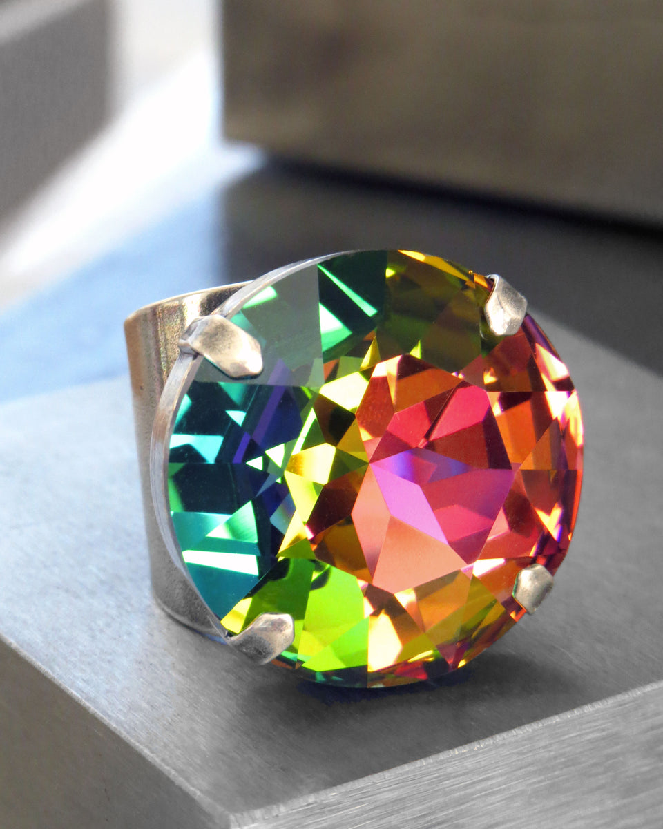 SHOWTIME V2 - Large Round Rainbow Crystal Ring – ShySiren.com
