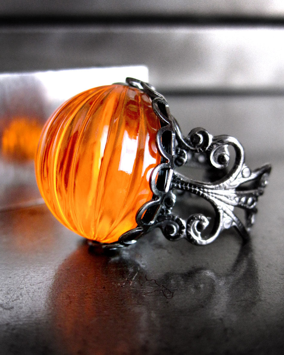 Neon Orange Goth Halloween Pumpkin Ring, Black Goth Gothic Jewelry ...