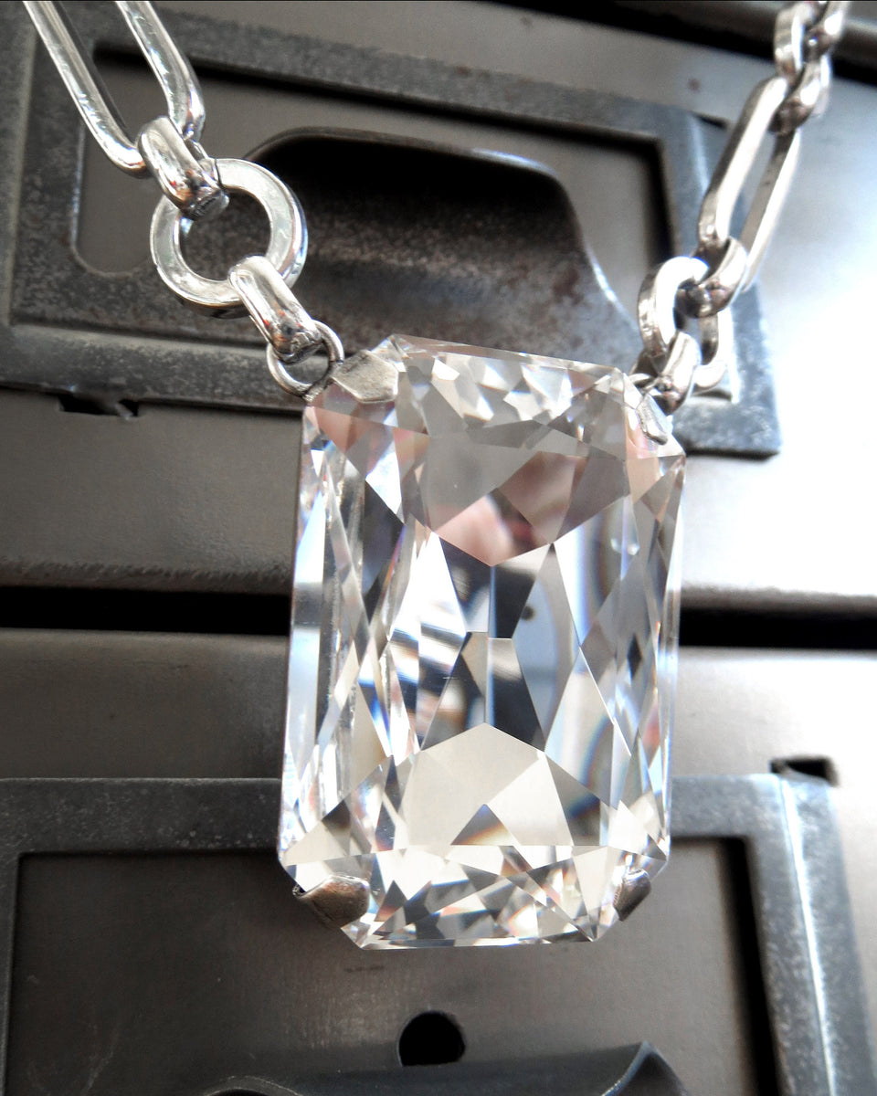 Dazzling Clear Crystal Pendant Necklace, Thick Bold Silver Chain ...