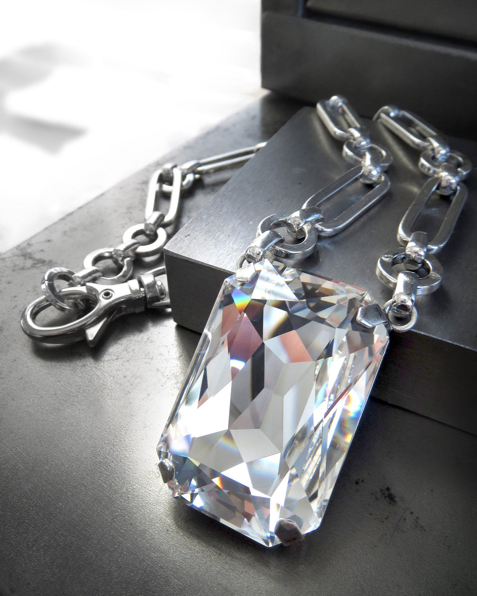 Dazzling Clear Crystal Pendant Necklace, Thick Bold Silver Chain ...