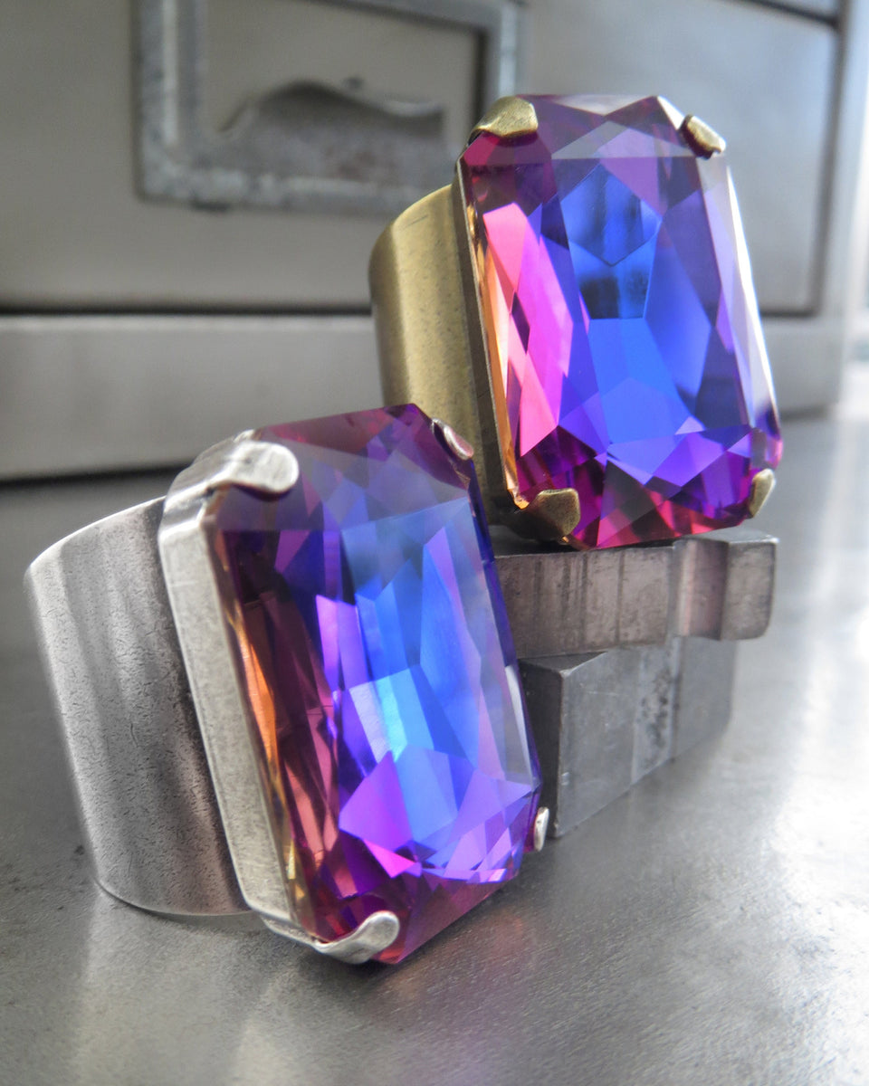 NEBULA - Large Deep Blue Crystal Ring with Magenta, Purple, Violet ...