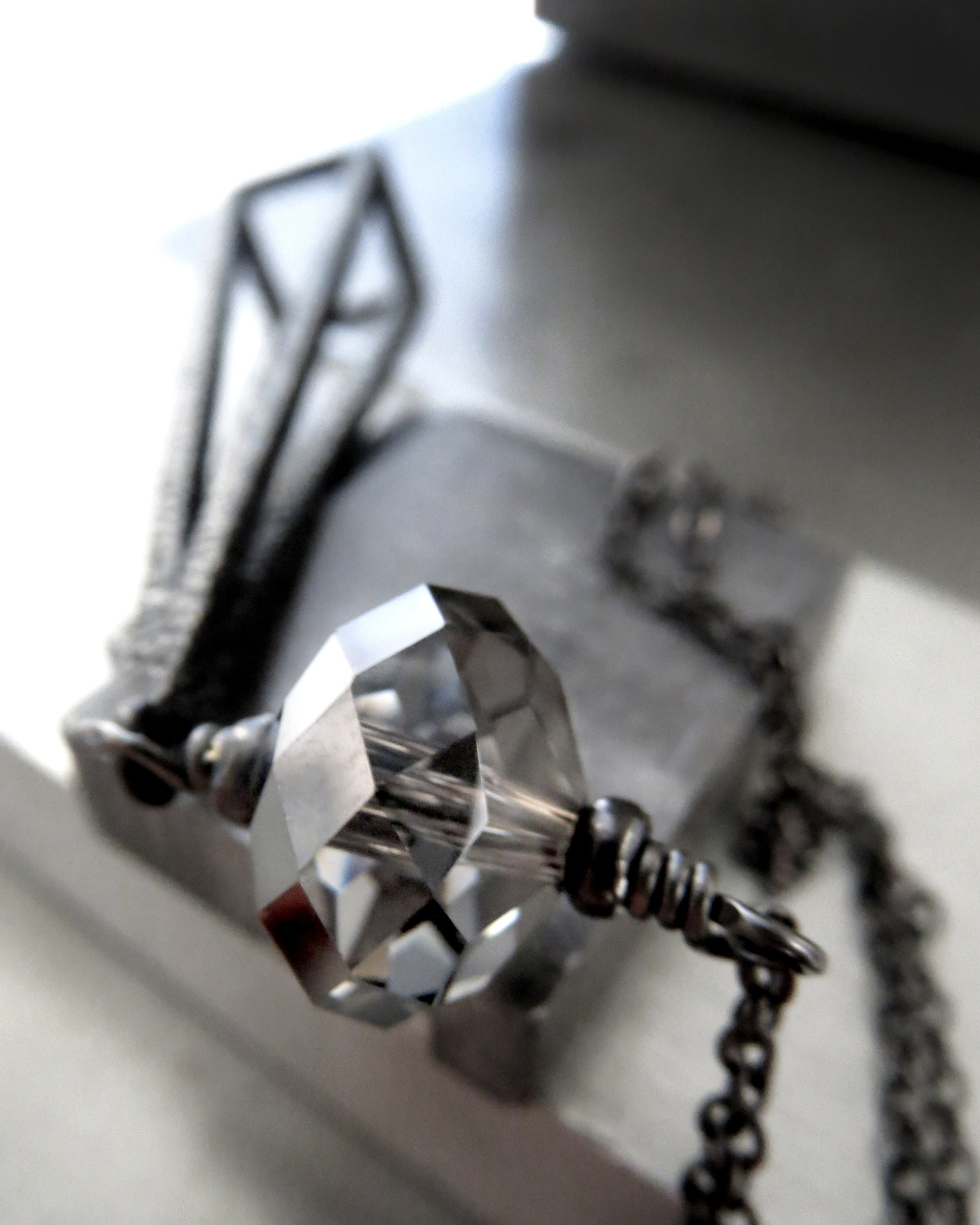 PYRAMID - Black Triangle Pendant Necklace, Long Gunmetal Black Chain ...