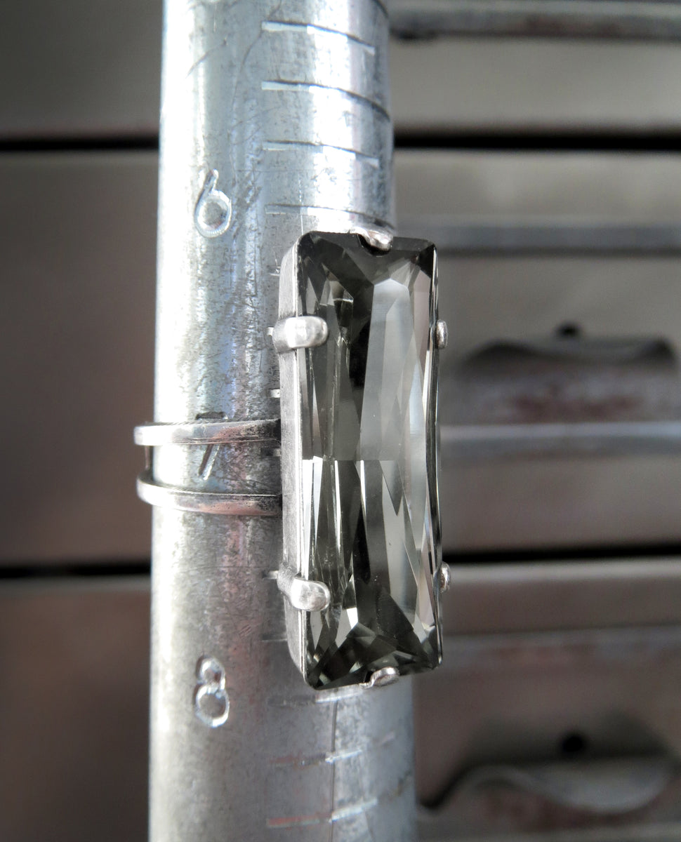 Modern Architectural Crystal Ring in Black Diamond Crystal – ShySiren.com