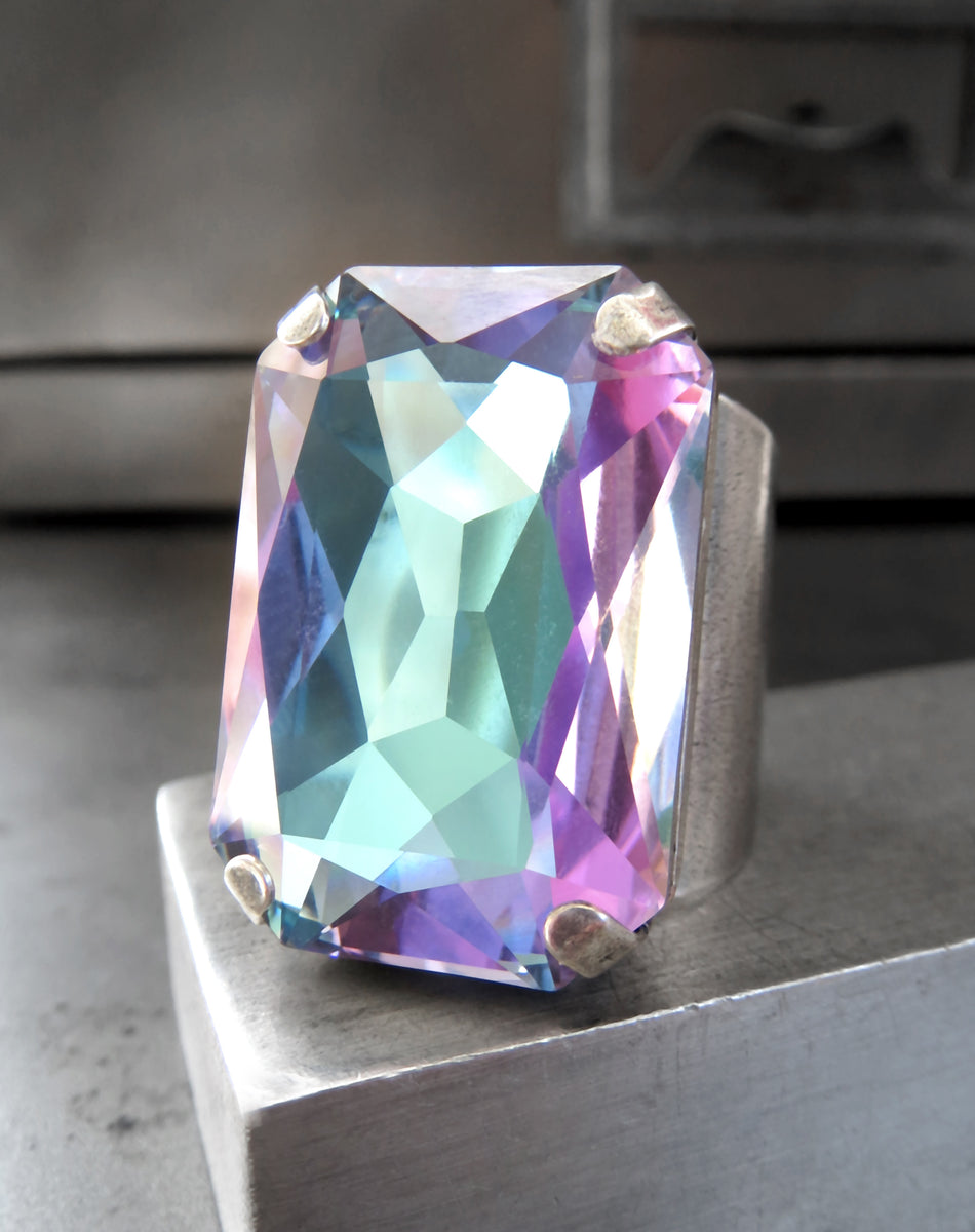 WATERCOLOR - Large Crystal Ring in Romantic Spring Pastels – ShySiren.com